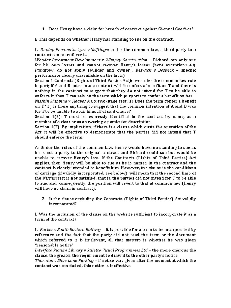 Breach of Contract Problem Question and Solution | PDF | Law Of ...