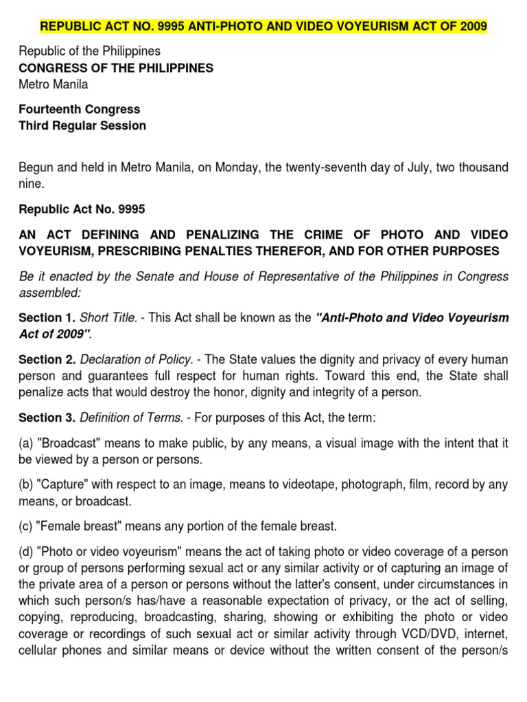 Republic Act No. 9995 Anti-Photo and Video Voyeurism Act of 2009 | PDF ...