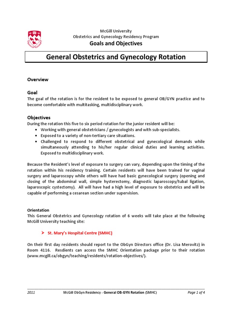 McGill ObGyn Residency Goals & Objectives | PDF | Residency (Medicine ...