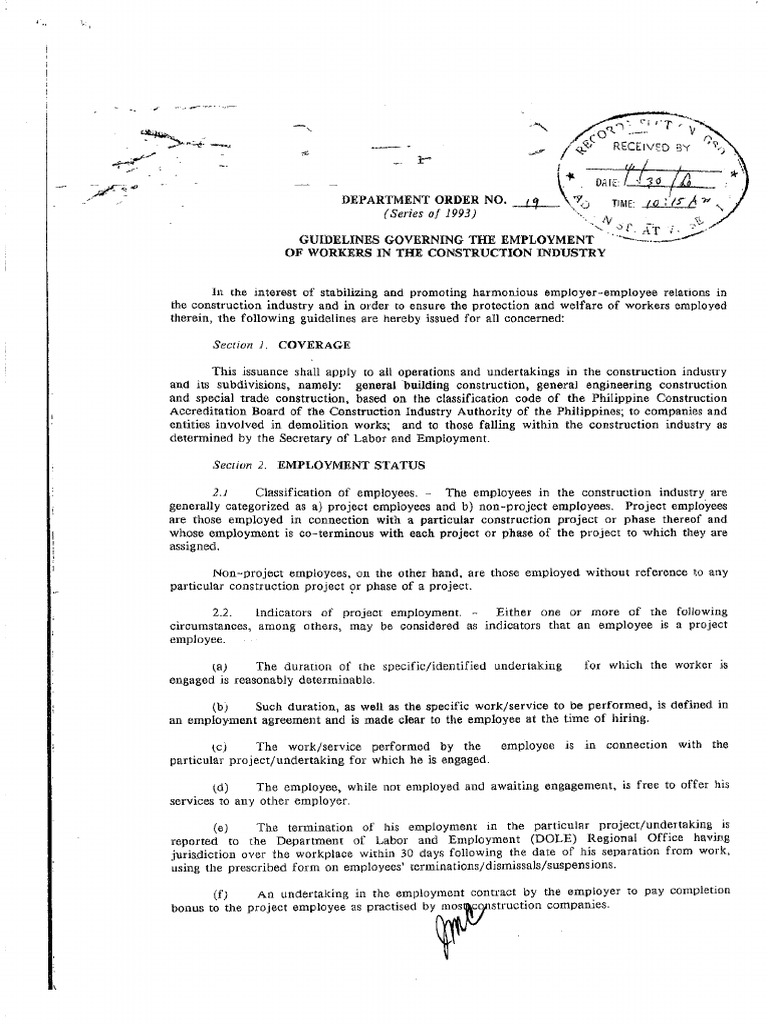DOLE Department Order No. 19, Series of 1993 | PDF