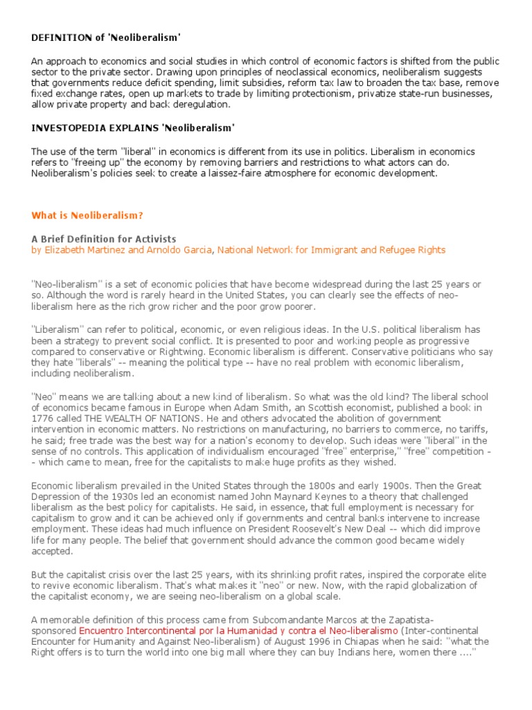 Definition of Neoliberalism | PDF | Neoliberalism | Mercantilism
