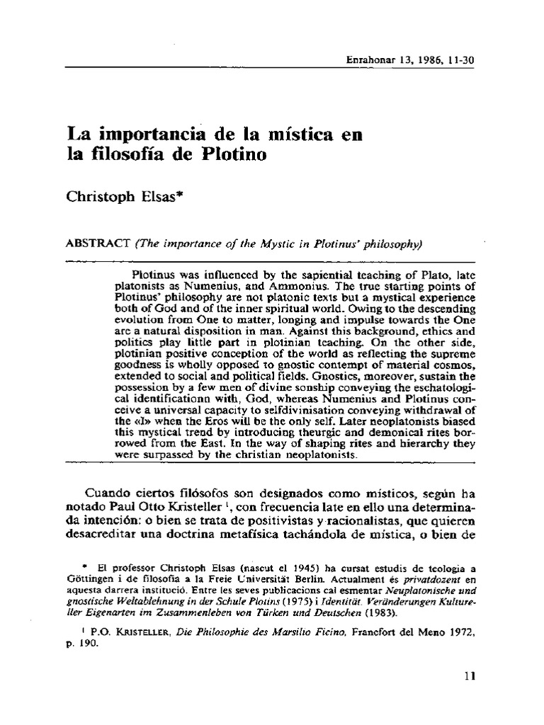 La Importancia de La Mistica en La Filosofía de Plotino PDF | PDF | Alma | Platón