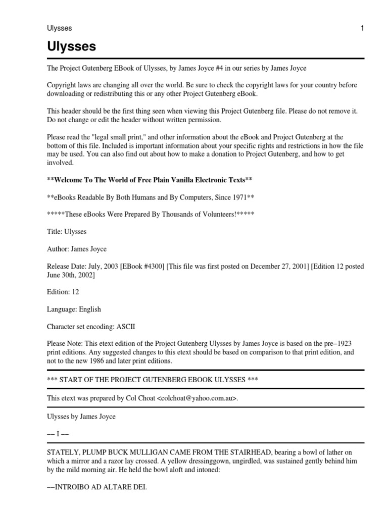 Ulysses | PDF | Project Gutenberg | E Text