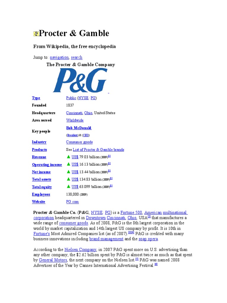 Procter & Gamble: From Wikipedia, The Free Encyclopedia | PDF | Nature