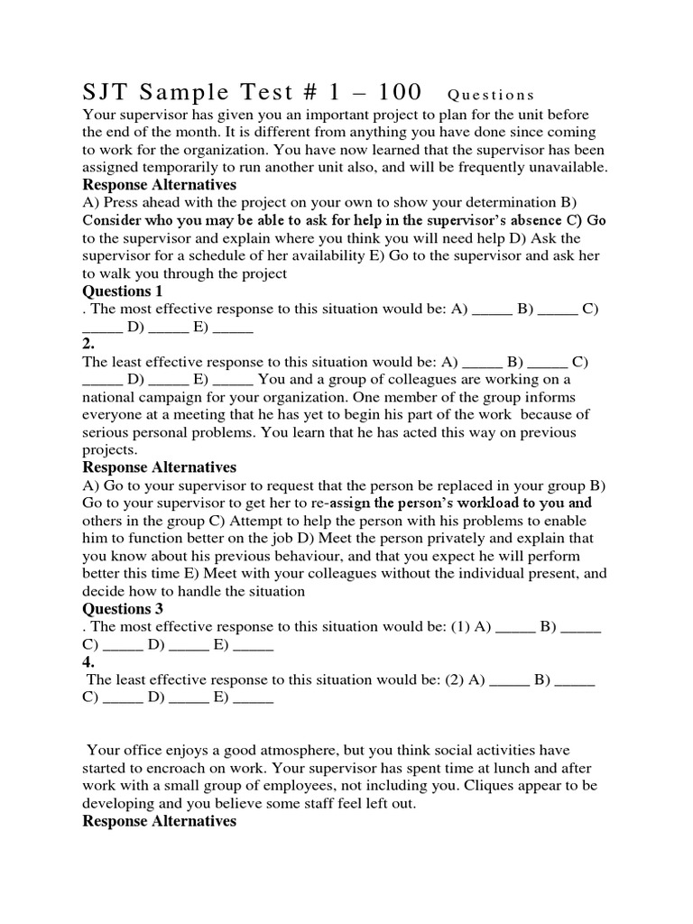 SJT 200 Questions.docx | Supervisor | Advice (Opinion)