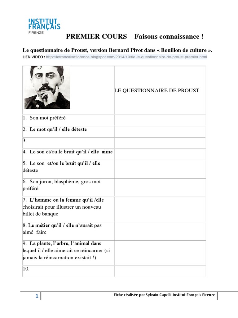 Questionnaire de Proust à imprimer | PDF | Études des langues ...