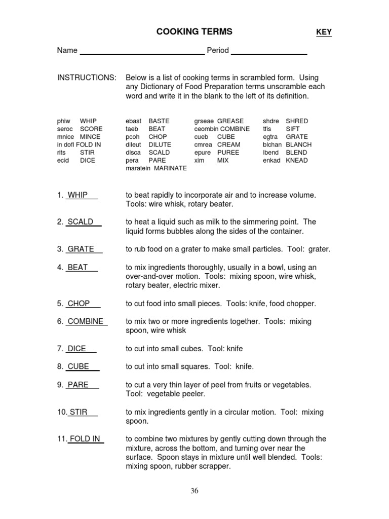Cooking Terms Word Scramble Answers | PDF | Mixer (Cooking) | Spoon