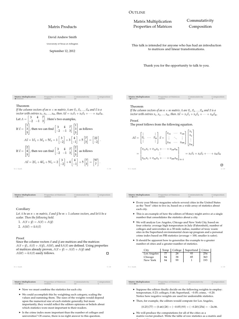 O Matrix Multiplication Properties of Matrices Commutativity Composition | PDF | Matrix ...