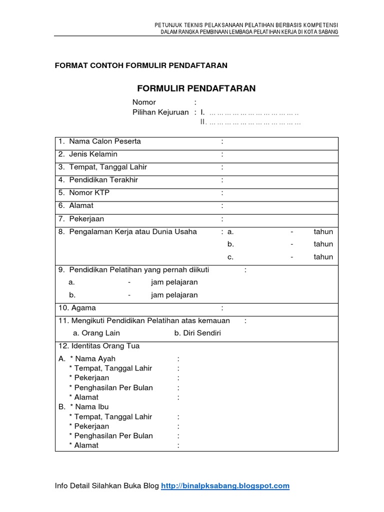 Contoh Formulir Pendaftaran Majelis Taklim | Akurat - Faktual - Elegan ...