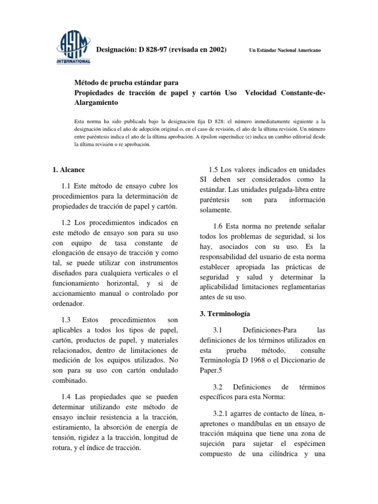 Astm D828 Español | PDF | Papel | Calibración