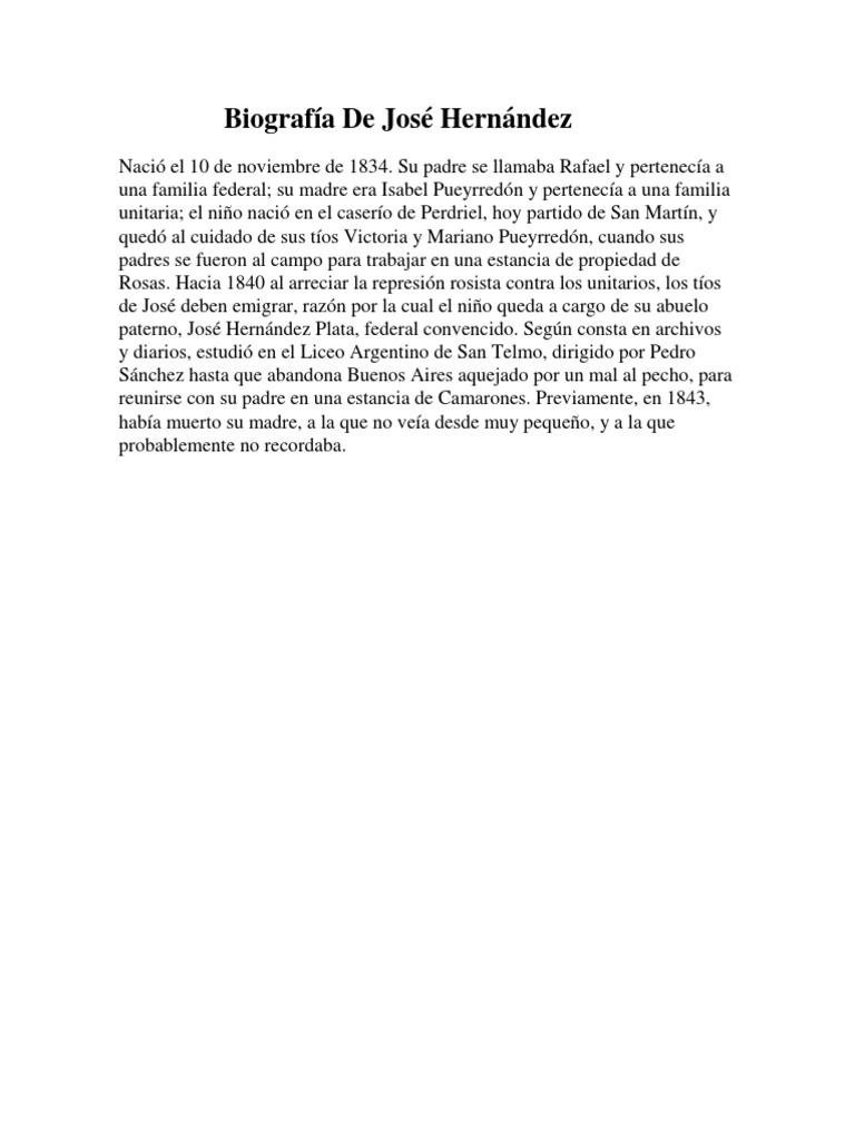 Biografía de José Hernández | PDF | Argentina | América del Sur