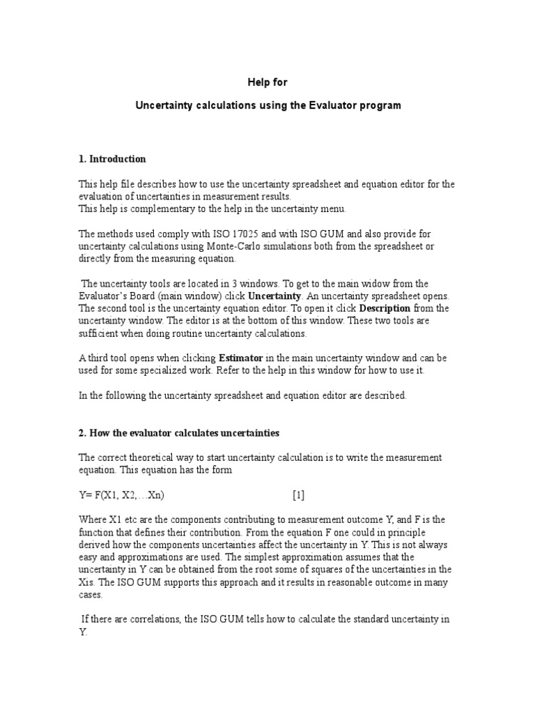 Uncertainty Calculations with Evaluator Tool | PDF | Computers ...