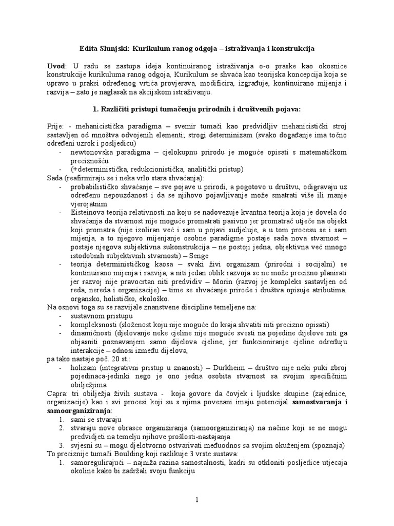 Slunjski - Kurikulum Ranog Odgoja | PDF