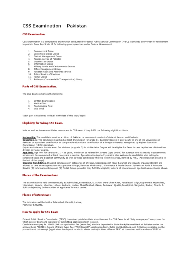 CSS Examination | PDF | Test (Assessment) | Psychological Testing