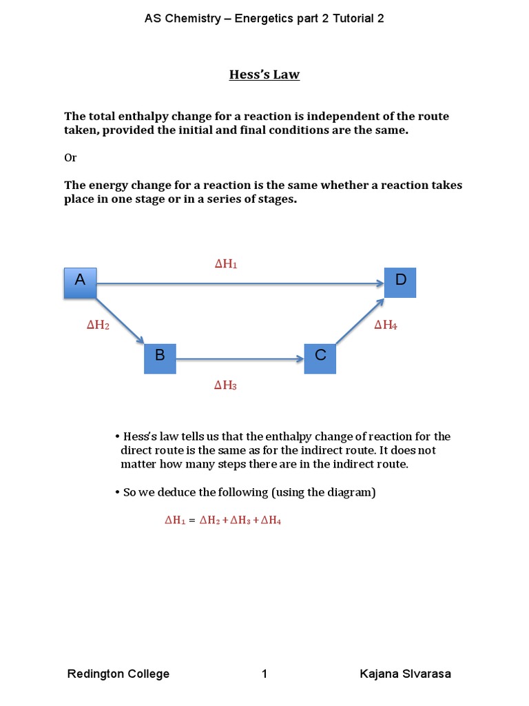 Hess's Law As Chem Tutorial 2 Kajana | PDF | Chemical Bond | Enthalpy