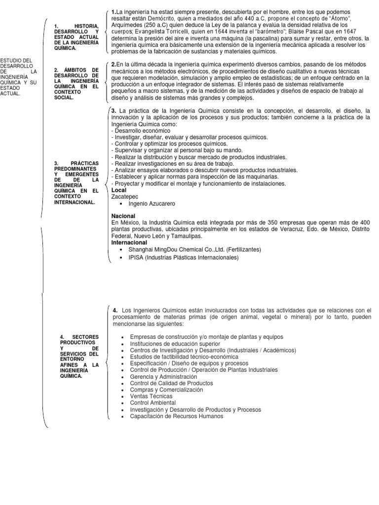 Estudio Del Desarrollo De La Ingenieria Quimica Y Su Estado Actual