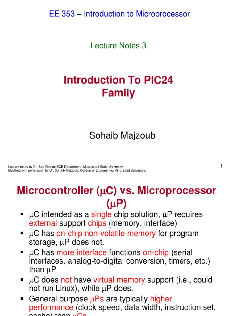EE353 L03 - PIC24 Family | PDF | Assembly Language | Hertz
