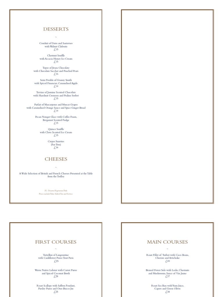 The Ritz London - Winter Menu 2009/2010 | PDF | Desserts | Sauce