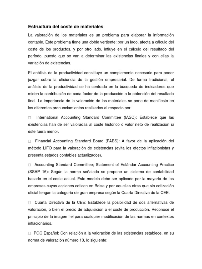 Estructura Del Coste de Materiales | PDF | Costo | Inflación