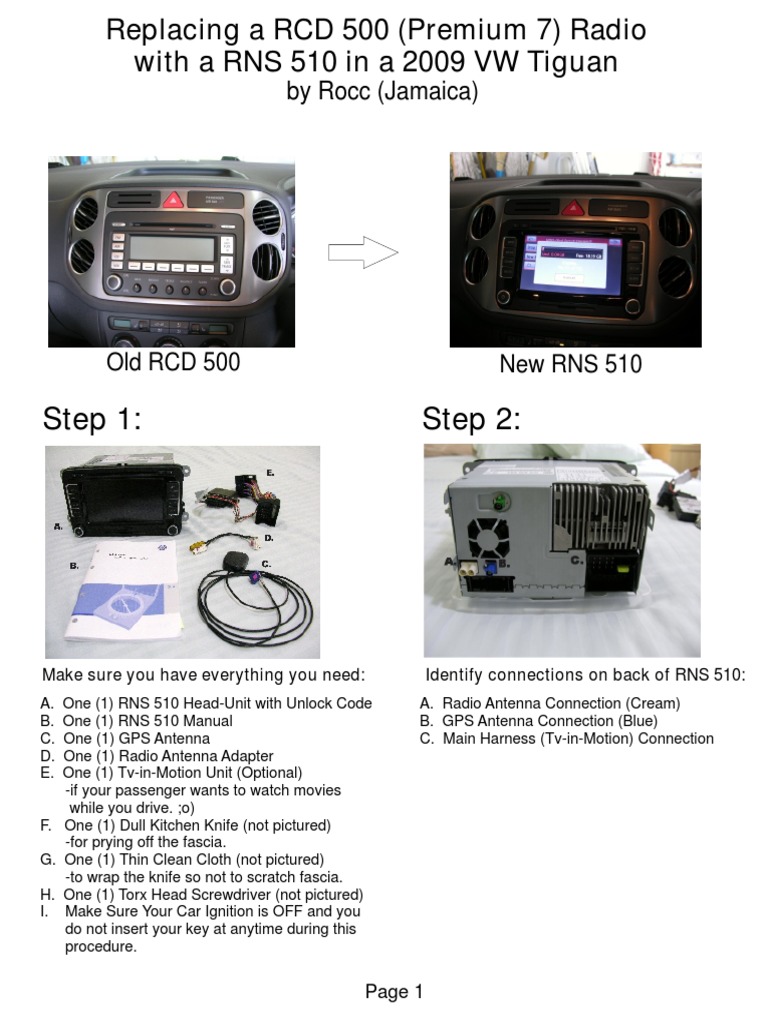 RNS 510 09 VW Tiguan DIY Installation Guide | PDF | Manufactured Goods | Equipment