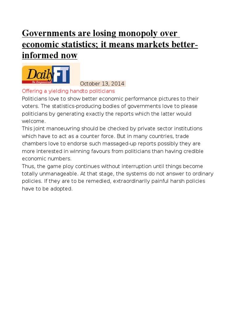 Governments Are Losing Monopoly Over Economic Statistics It Means ...