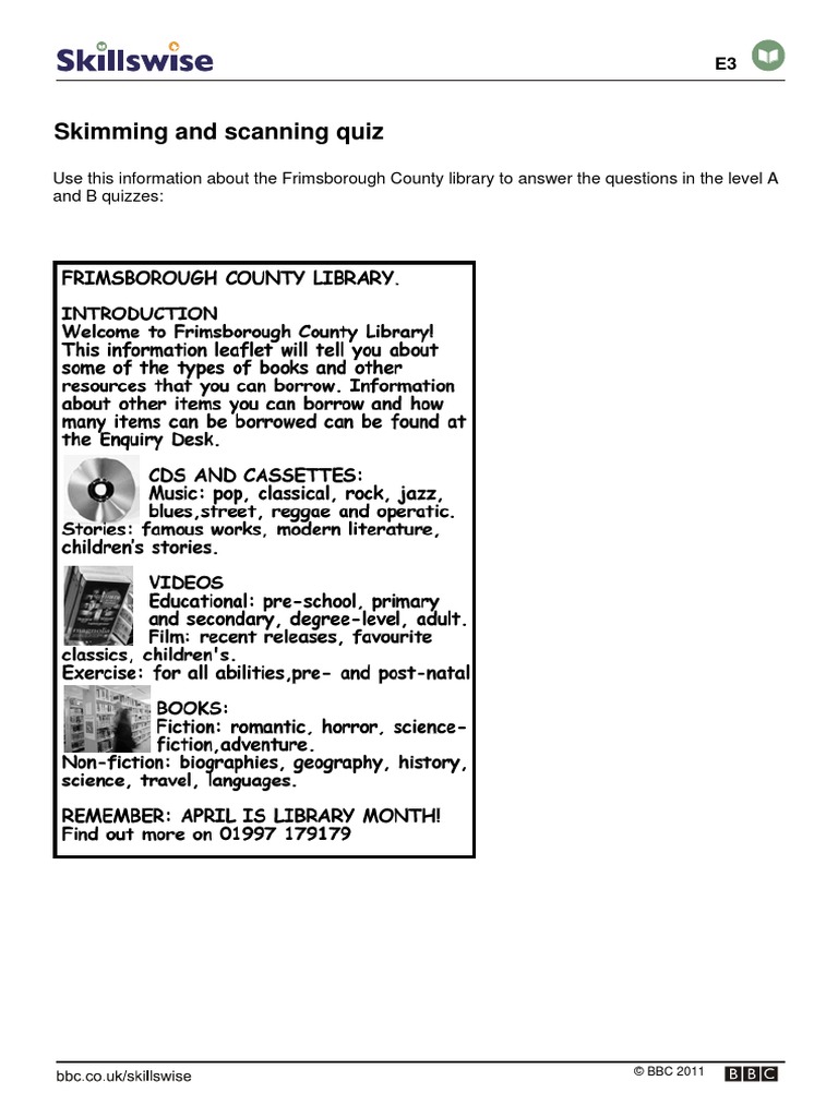 Skimming and Scanning Quiz | PDF | Phobia | Behaviour Therapy