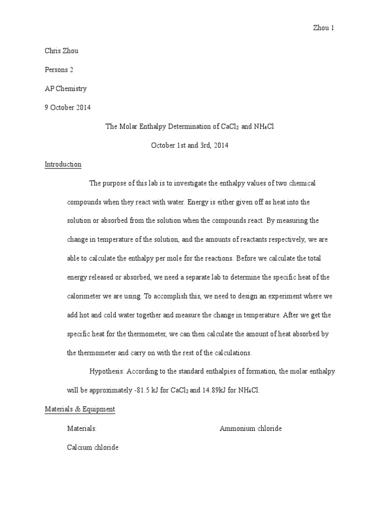 Chris - Lab Report PDF | PDF | Enthalpy | Temperature
