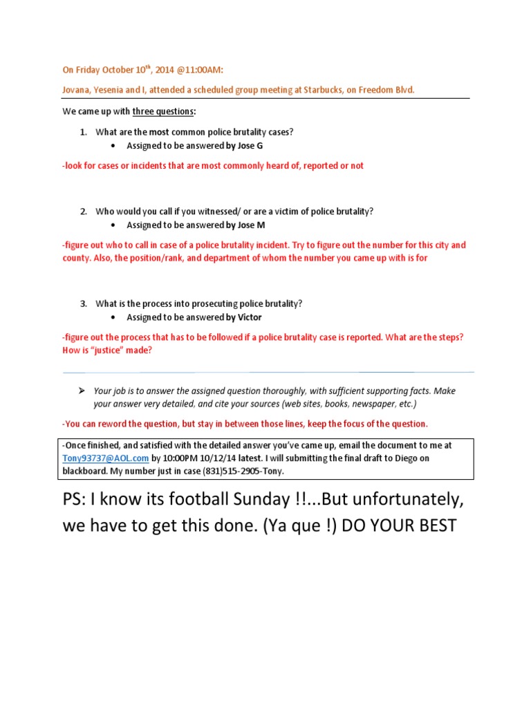 Police Brutality Research Tasks | PDF | Social Science