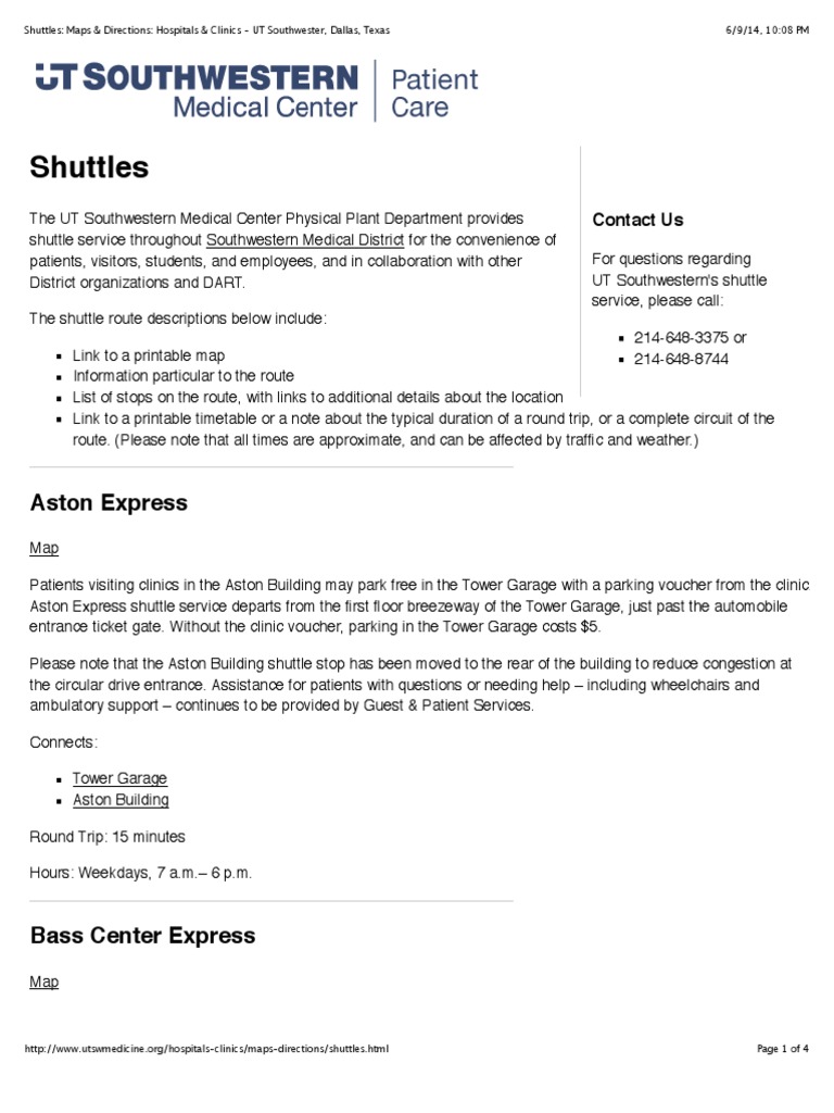 UTSW Shuttle Schedule | PDF | Land Transport | Transport