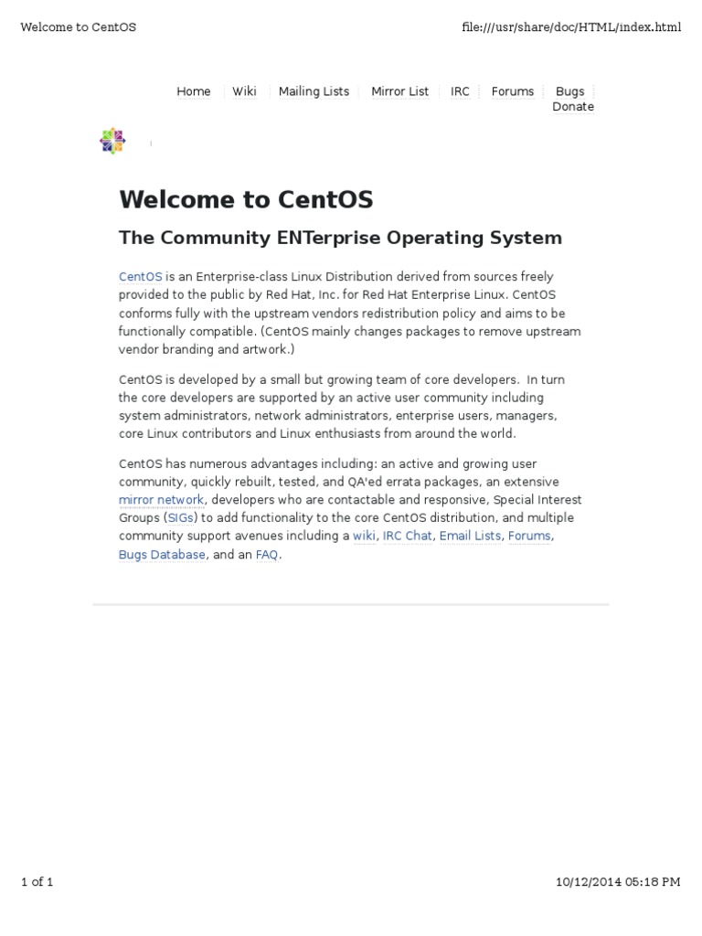 Welcome To Centos: The Community Enterprise Operating System | PDF