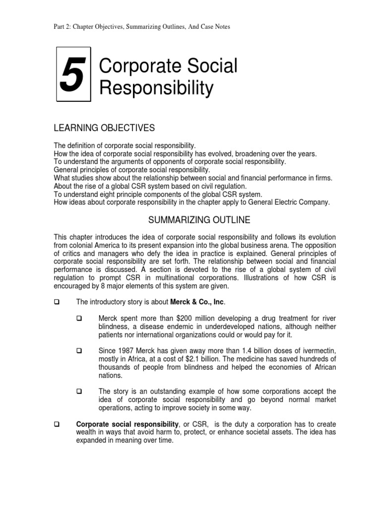 Chapter5 Summary CSR | PDF | Corporate Social Responsibility | Corporations