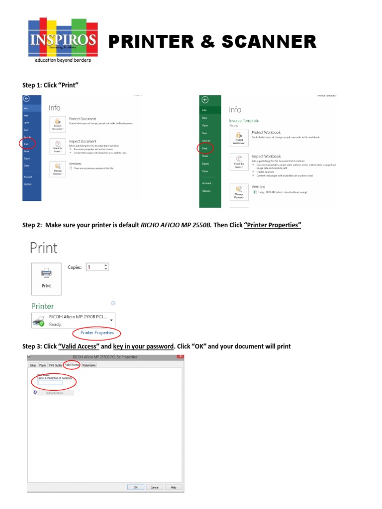 Printer & Scanner: Step 1: Click "Print" | PDF | Photocopier | Password