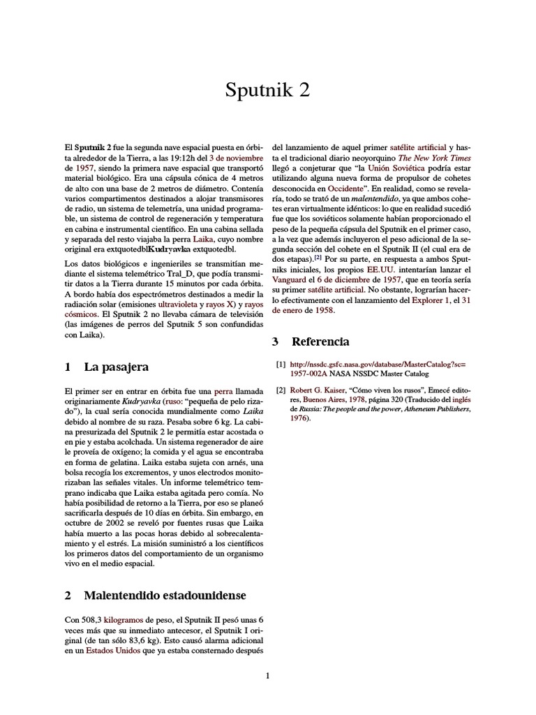 El primer ser vivo en órbita: La historia del perro Laika a bordo del Sputnik 2 | PDF | Vuelo ...