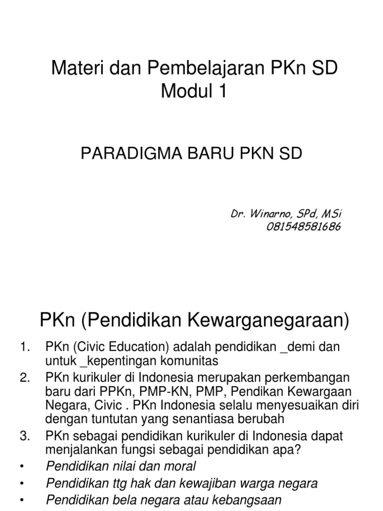 Materi Dan Pembelajaran PKN SD Modul 1 | PDF