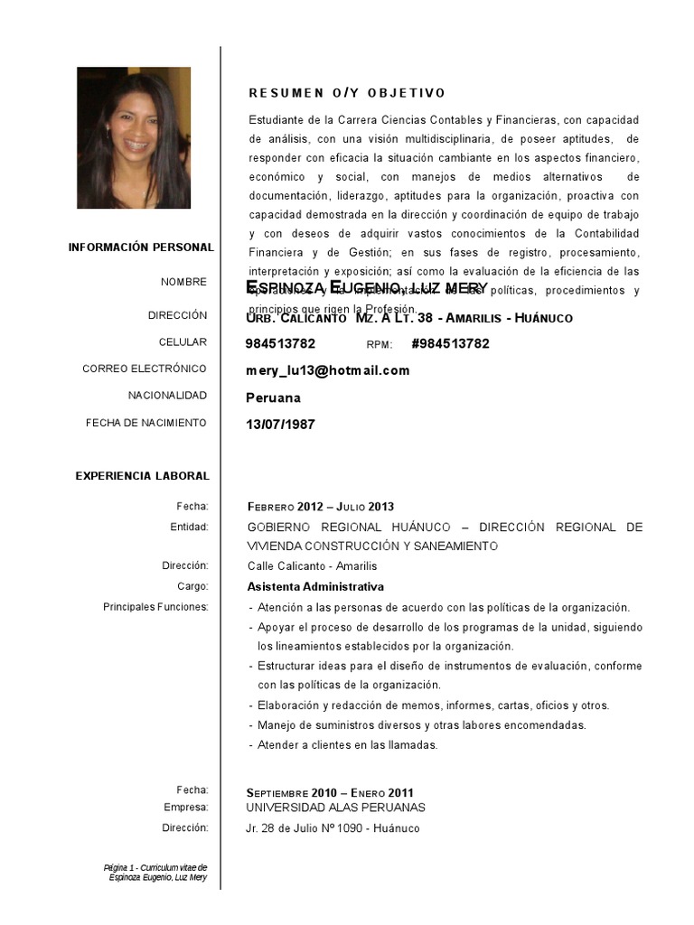 CV - Luz Mery Espinoza Eugenio | PDF