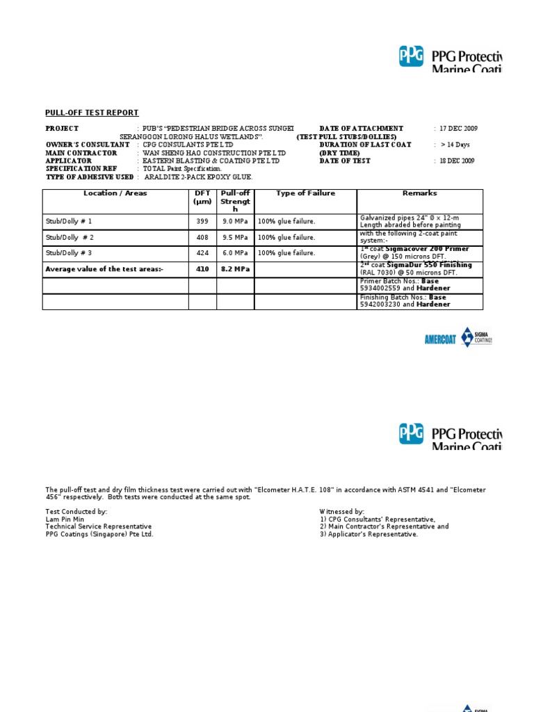 Pull-Off Adhesion Test Report | PDF | Adhesive | Plastic