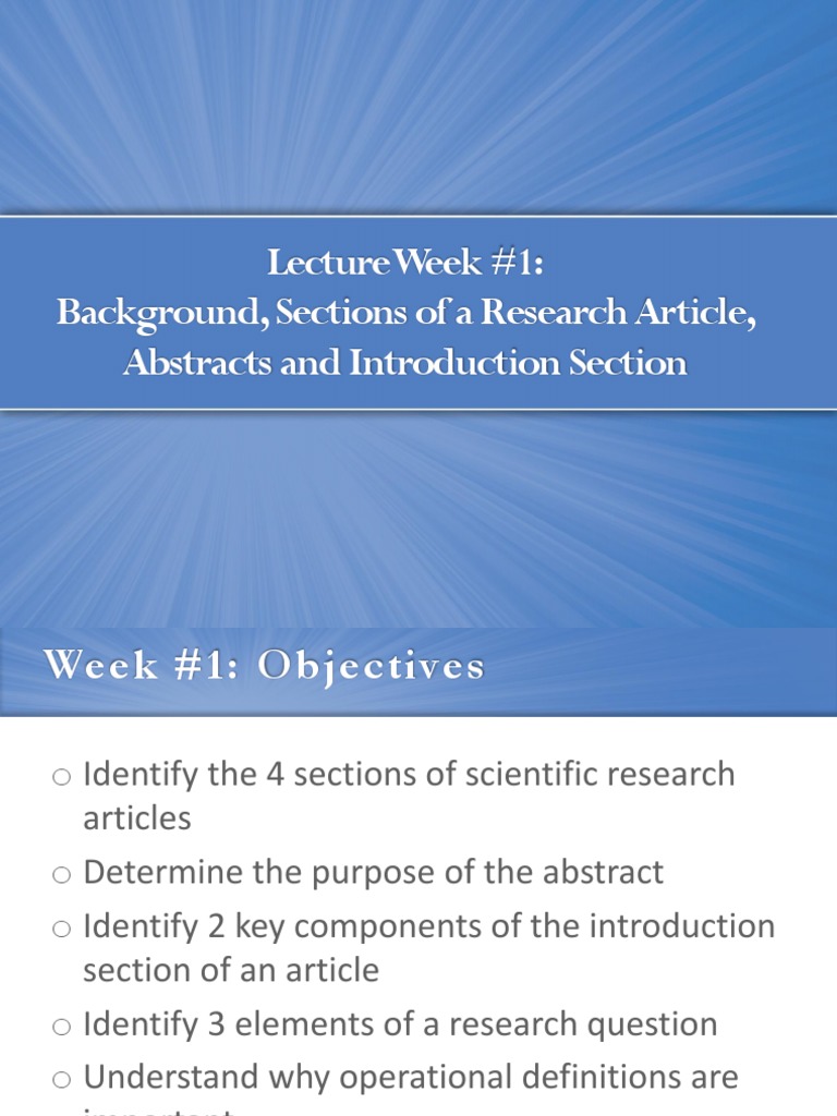 Lecture Week #1: Background, Sections of A Research Article, Abstracts ...