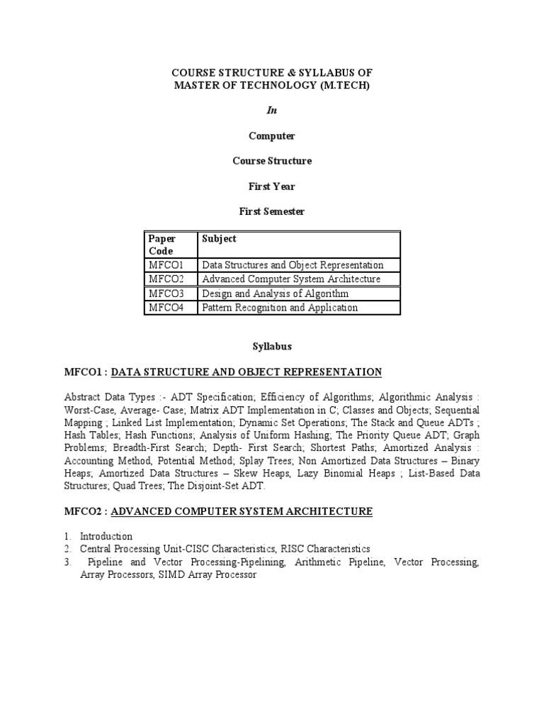 Course Structure & Syllabus of Master of Technology (M.Tech) | PDF | Parsing | Parallel Computing