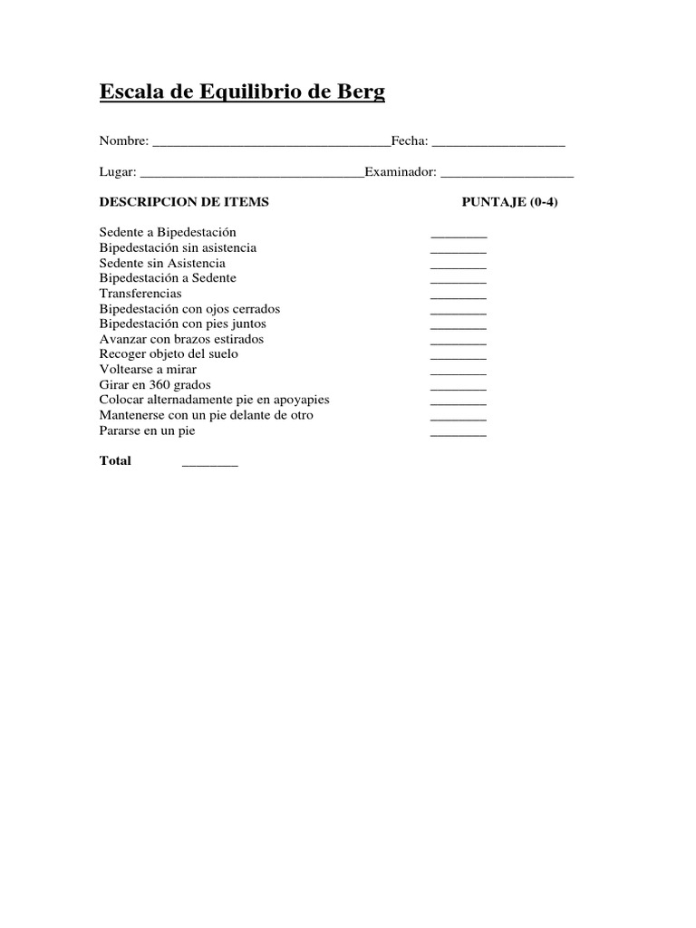 Escala de Equilibrio de Berg: evaluación del riesgo de caídas en 40 ...