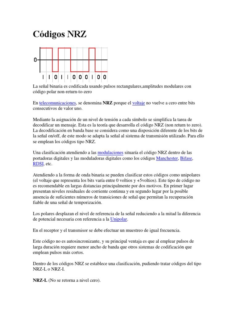Códigos NRZ | PDF | Telecomunicaciones | Ingeniería en telecomunicaciones