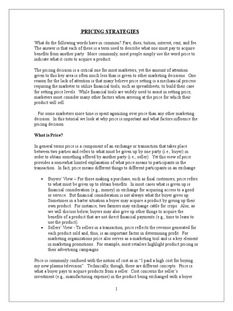 Pricing Strategies | PDF | Price Elasticity Of Demand | Marketing