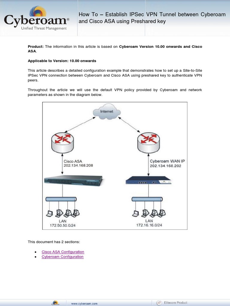 How To - Establish Ipsec VPN Tunnel Between Cyberoam and Cisco Asa Using Preshared Key | PDF ...
