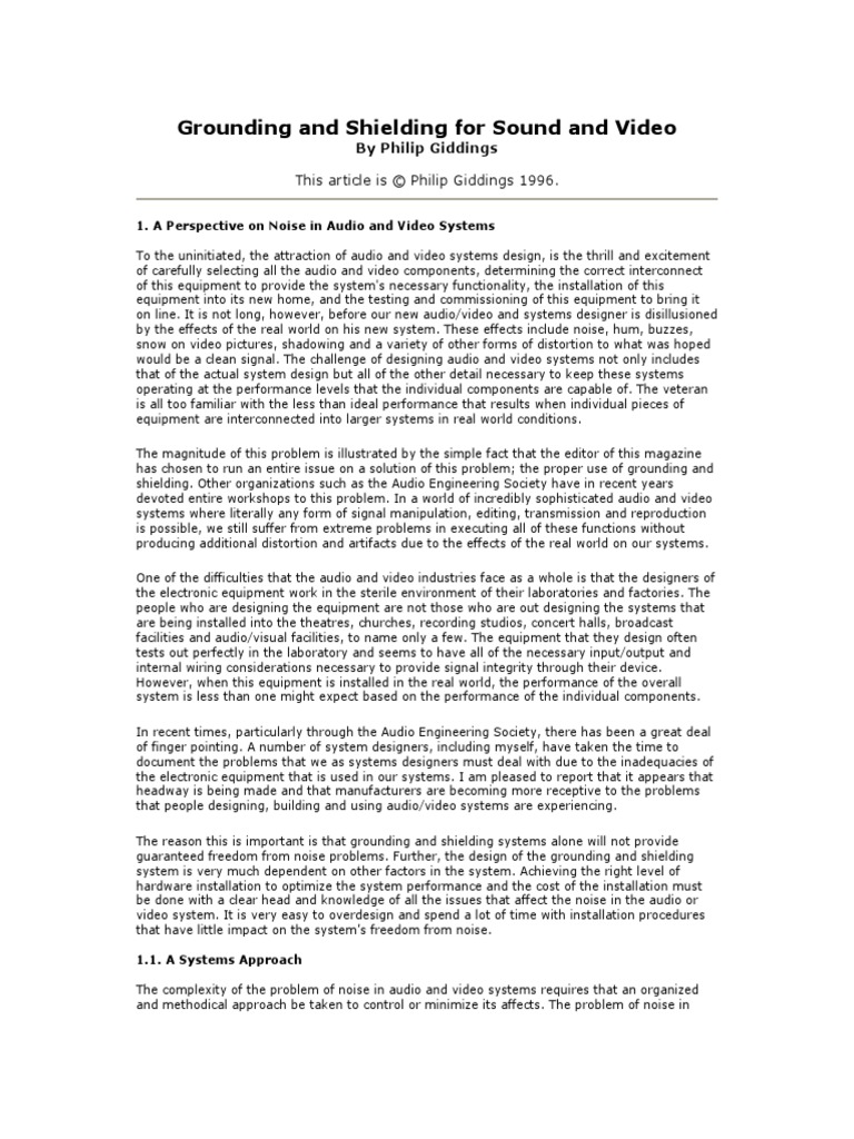 Ounding and Shielding For Sound and Video PDF | PDF | Electromagnetic ...