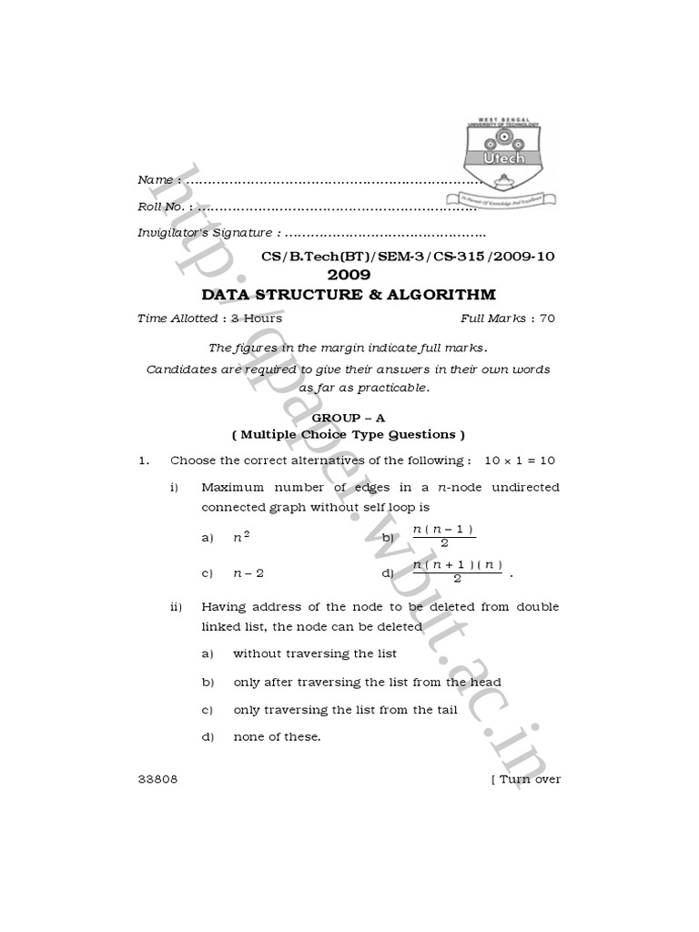 HT TP: //qpa Pe R.W But .Ac .In: 2009 Data Structure & Algorithm | PDF | Integer (Computer ...
