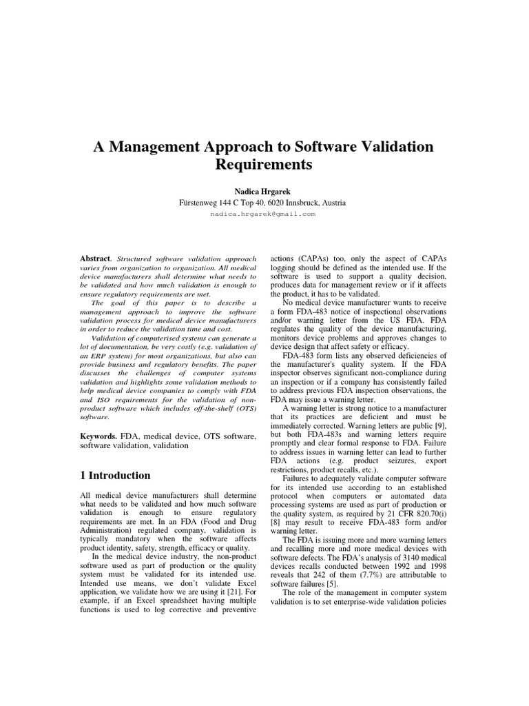 Software Validation Requirements | PDF | Verification And Validation ...