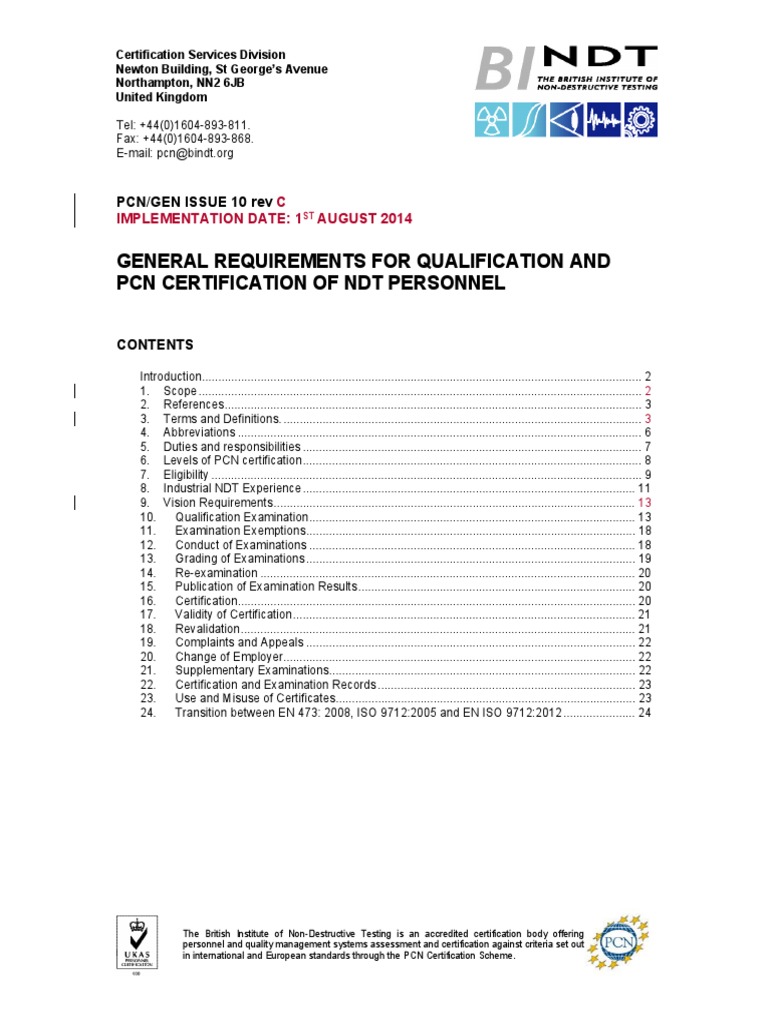 General Requirements For Qualification and PCN Certification of NDT ...