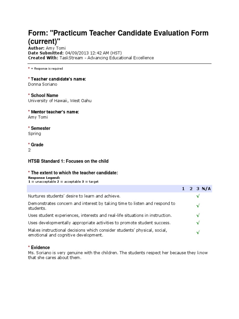 Teacher Candidate Evaluation Form | PDF | Educational Assessment | Learning