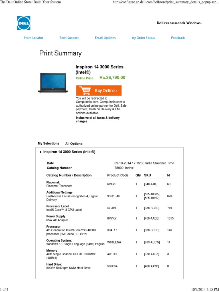 Dell Laptop Specification | PDF | Secure Digital | Laptop
