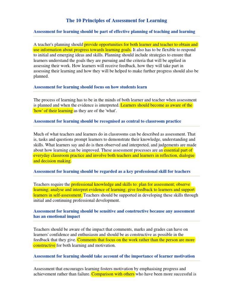 10 Afl Principles | PDF | Educational Assessment | Teachers