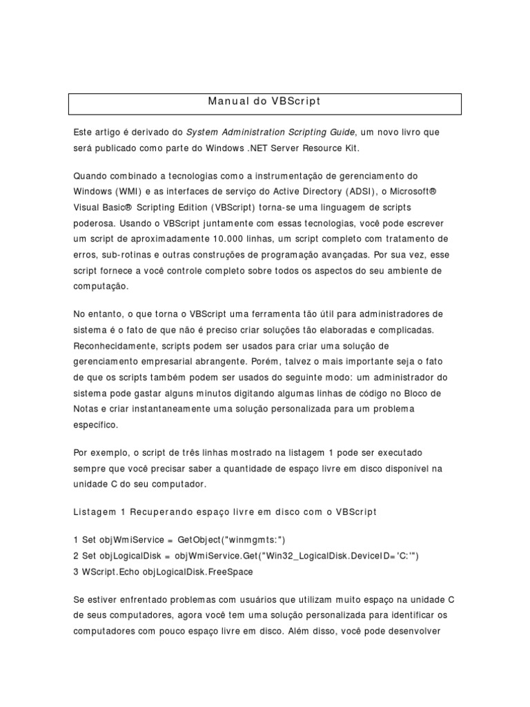 Manual VBScript | PDF | Linguagem de script | Drive de disco rígido